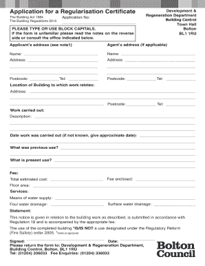 Fillable Online Application for a Regularisation Certificate - Bolton ...