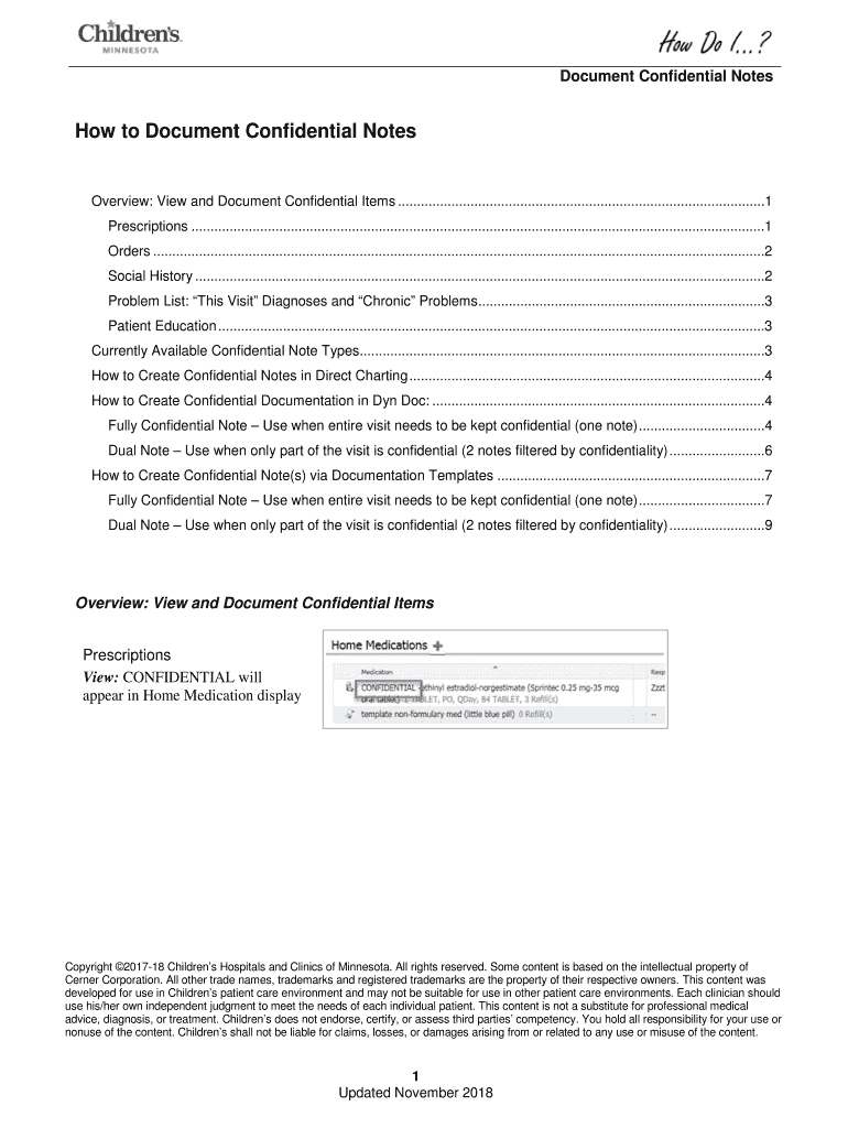 Fillable Online How to Document Confidential Notes - Children's ...