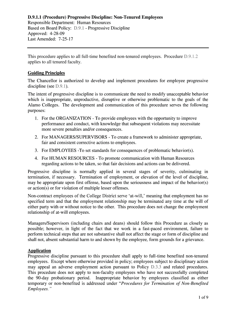 Fillable Online 1 (Procedure) Progressive Discipline: Non-Tenured ...