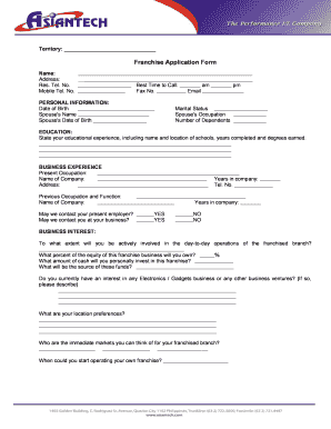 Fillable Online Franchise Application Form - Redfox Fax Email Print ...