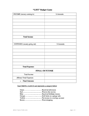 Fillable Online LIFE Budget Game Fax Email Print - pdfFiller