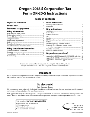 Fillable Online 2018 Form OR-20-S Instructions, Oregon S-Corporation ...