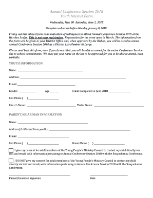 Fillable Online Annual Conference Session 2018 Youth Interest Form Fax ...