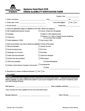 Fillable Online ERSEA Eligibility Verification Form ccs 9621 Fax Email ...