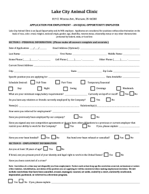Fillable Online Employment Application Form - Lake City Animal Clinic Fax Email Print - pdfFiller