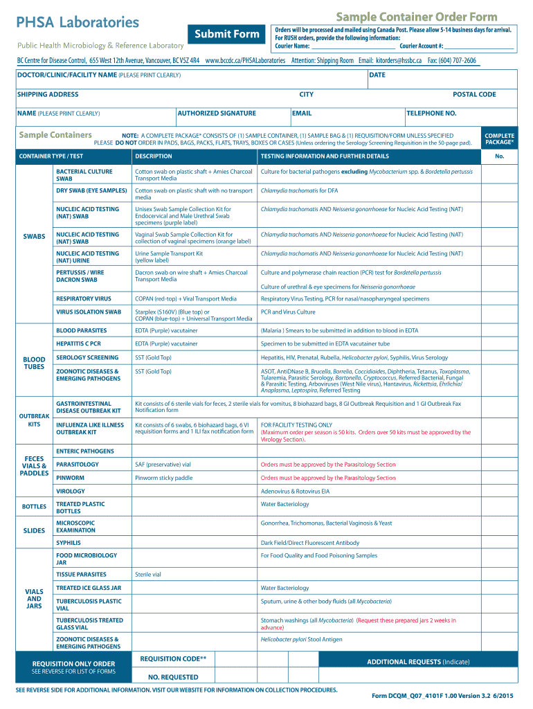 Fillable Online Sample Container Order Form - Web Editor Hub Fax Email ...