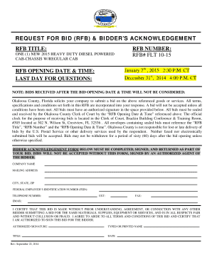 Fillable Online REQUEST FOR BID (RFB) & BIDDERS ACKNOWLEDGEMENT Fax ...