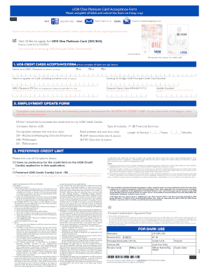 Fillable Online UOB One Platinum Card Acceptance Form Fax Email Print ...