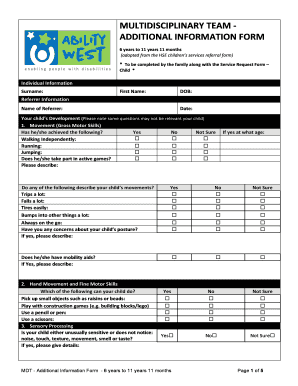 Fillable Online MDT - Additional Information Form- 6 years to 11 years ...