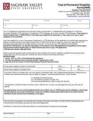 Fillable Online 2018-2019 Total & Permanent Disability Form - DWR ...