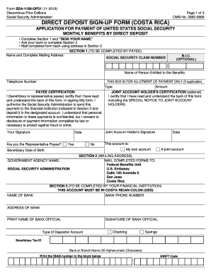 Fillable Online SSA-1199-OP51. Direct Deposit Sign-Up Form (Costa Rica ...