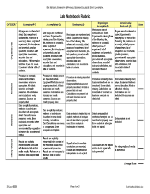 Lab Notebook Rubric - Fill Online, Printable, Fillable, Blank | pdfFiller