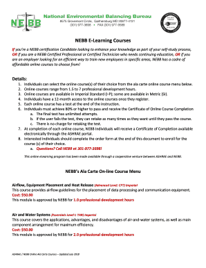 Fillable Online NEBB-ASHRAE Ala Carte eLearning Courses Fax Email Print - pdfFiller