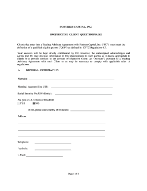 Fillable Online PAM CLIENT QUESTIONNAIRE - Fortress Capital Fax Email ...