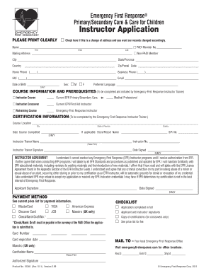 Fillable Online Instructor Application - Emergency First Response Fax Email Print - pdfFiller