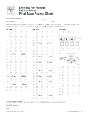 Fillable Online Final Exam Answer Sheet - EFR Training Ltd. Fax Email ...