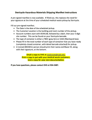 Fillable Online Stericycle Hazardous Materials Shipping Manifest Fax ...
