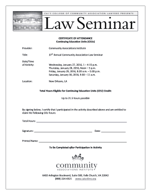 Fillable Online CERTIFICATE OF ATTENDANCE Continuing Education Units (CEUs) Fax Email Print ...