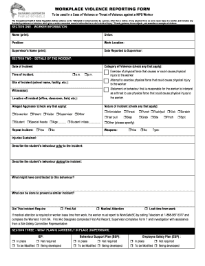 Fillable Online WORKPLACE VIOLENCE REPORTING FORM - sd68.bc.ca Fax ...