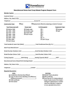 Fillable Online Manufactured Home Heat Pump Rebate Program Request Form Fax Email Print - pdfFiller