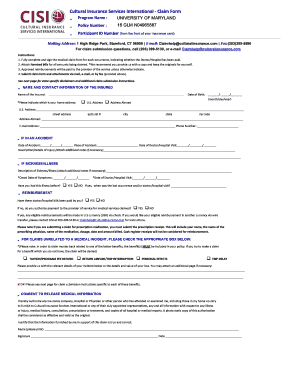 Fillable Online Cultural Insurance Services International (CISI) Claims ...