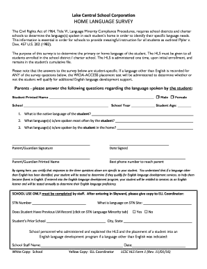 Fillable Online ELL Home Language Survey - Lake Central High School Fax ...
