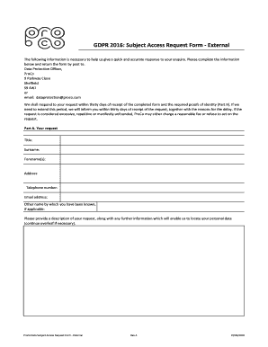 Fillable Online GDPR 2016: Subject Access Request Form - External Fax ...