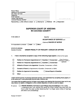 Fillable Online ACCEPTANCE OF SERVICE and (Optional) WAIVER OF NOTICE ...