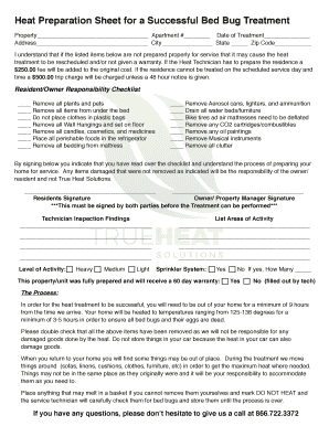 Fillable Online Heat Preparation Sheet for a Successful Bed Bug ...