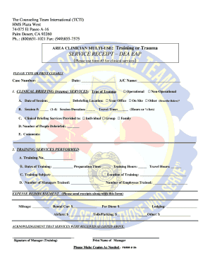 Fillable Online service receipt dea eap - The Counseling Team ...