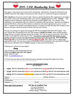 Fillable Online 2018- ZNA Membership Form - nwkg.org Fax Email Print ...