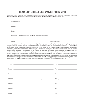 Fillable Online TEAM CUP CHALLENGE WAIVER FORM 2018 - Fax Email Print ...