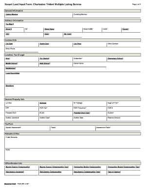 Fillable Online Vacant Land Input Form: Charleston Trident Multiple ...