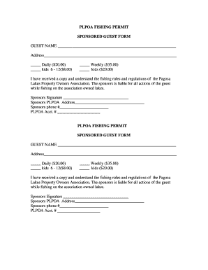 Fillable Online PLPOA FISHING PERMIT SPONSORED GUEST FORM Fax Email ...