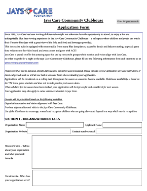 Fillable Online Jays Care Community Clubhouse Application Form - MLB ...