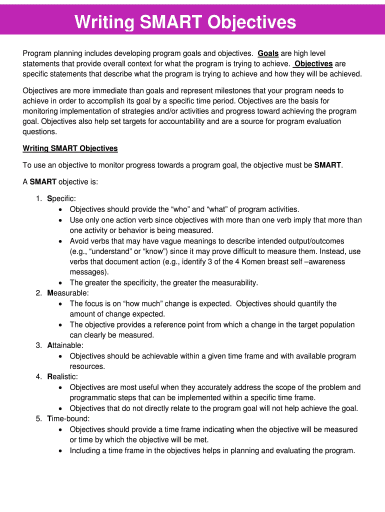 Fillable Online How to Write Effective Project Objectives Every Time ...