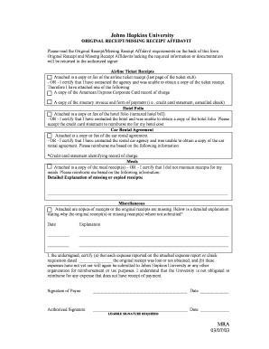 Fillable Online sites krieger jhu ORIGINAL RECEIPT/MISSING RECEIPT ...