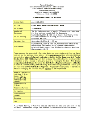 Fillable Online ACKNOWLEDGEMENT OF RECEIPT Catch Basin Fax Email Print ...