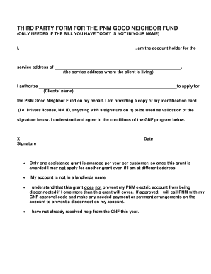 Fillable Online THIRD PARTY FORM FOR THE PNM GOOD NEIGHBOR FUND Fax ...