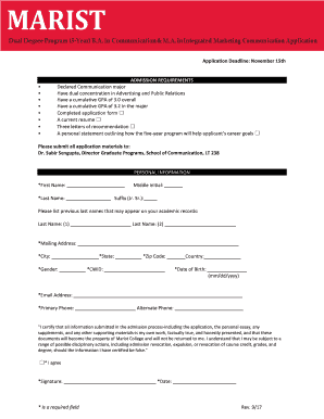 Fillable Online Dual Degree Program (5-Year) B.A. in Communication & M ...