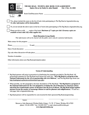 Fillable Online THE BIG READ WICHITA 2018 BOOK CLUB AGREEMENT Fax Email ...
