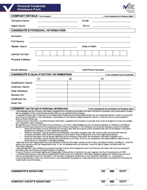 Fillable Online Personal Credential Disclosure Form - Rand Water Fax ...