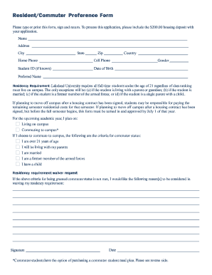 Fillable Online Resident/Commuter Preference Form - Lakeland University ...