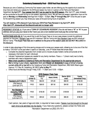 Fillable Online Cedarburg Community Pool 2018 Pool Pass ... - City of ...