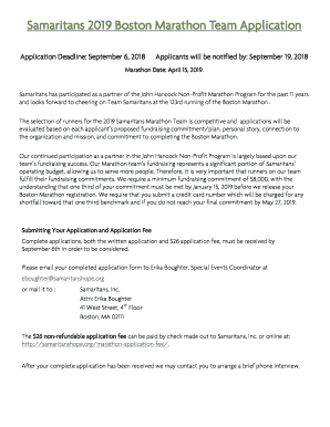 Fillable Online Samaritans 2019 Boston Marathon Team Application Fax ...
