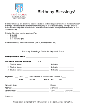 Fillable Online Birthday Blessings Order & Payment Form Fax Email Print ...