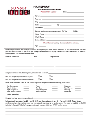 Fillable Online Audition Information Sheet - files.constantcontact.com ...