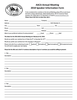 Fillable Online 2018 Speaker Information Form Fax Email Print - pdfFiller