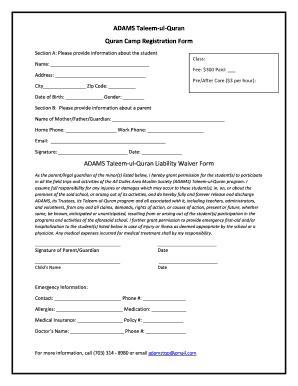 Fillable Online ADAMS Quran Camp 2016 Registration form Fax Email Print ...