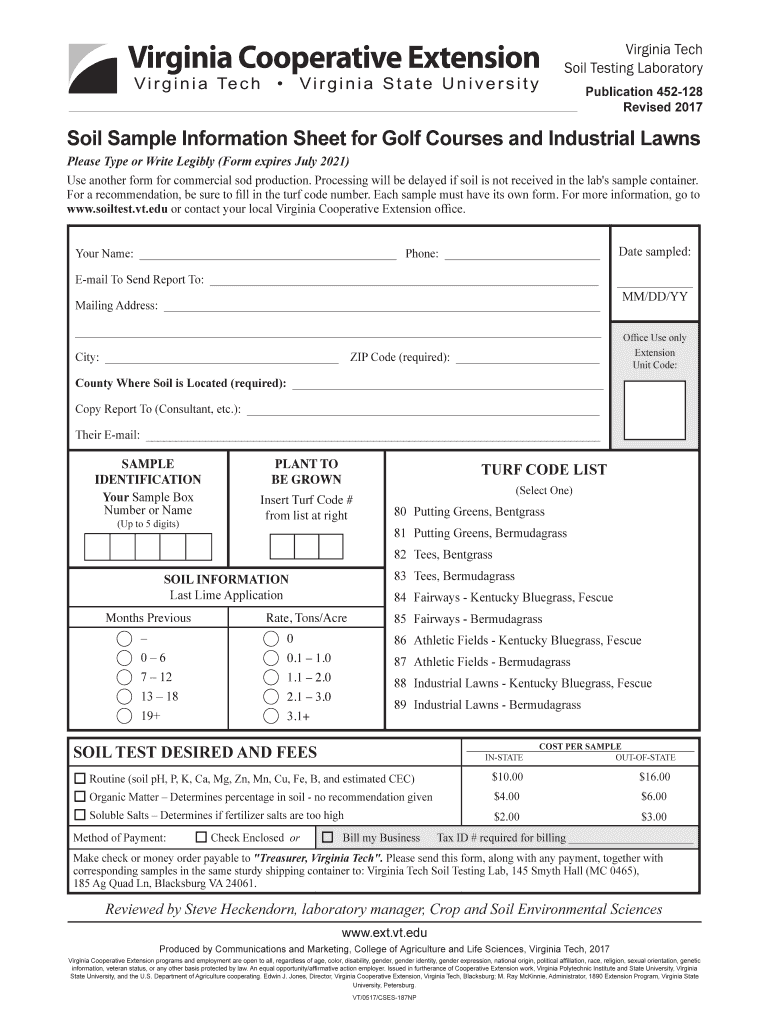 Fillable Online vtechworks lib vt Soil Sample Information Sheet for ...